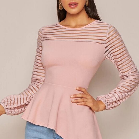 Monarch Fashion | Tops | Pastel Pink Glitter Striped Asymmetrical Top ...